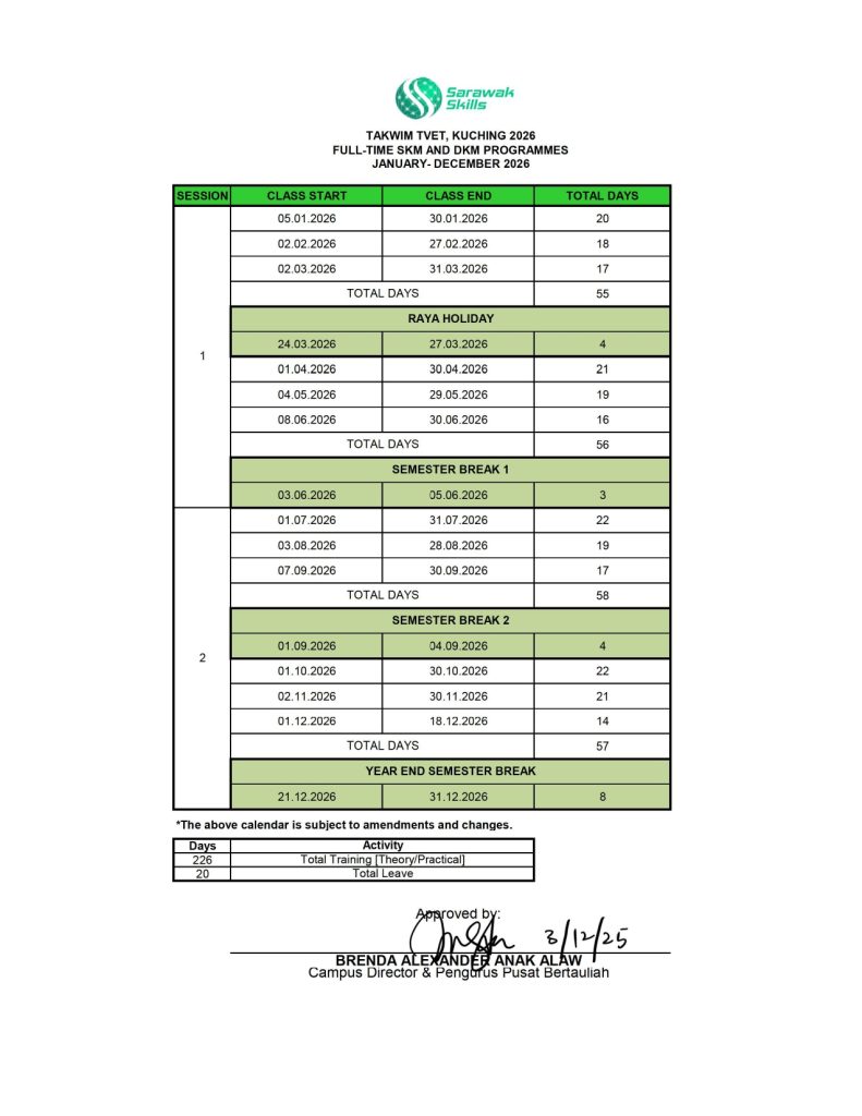 Academic Calendar - Sarawak Skills